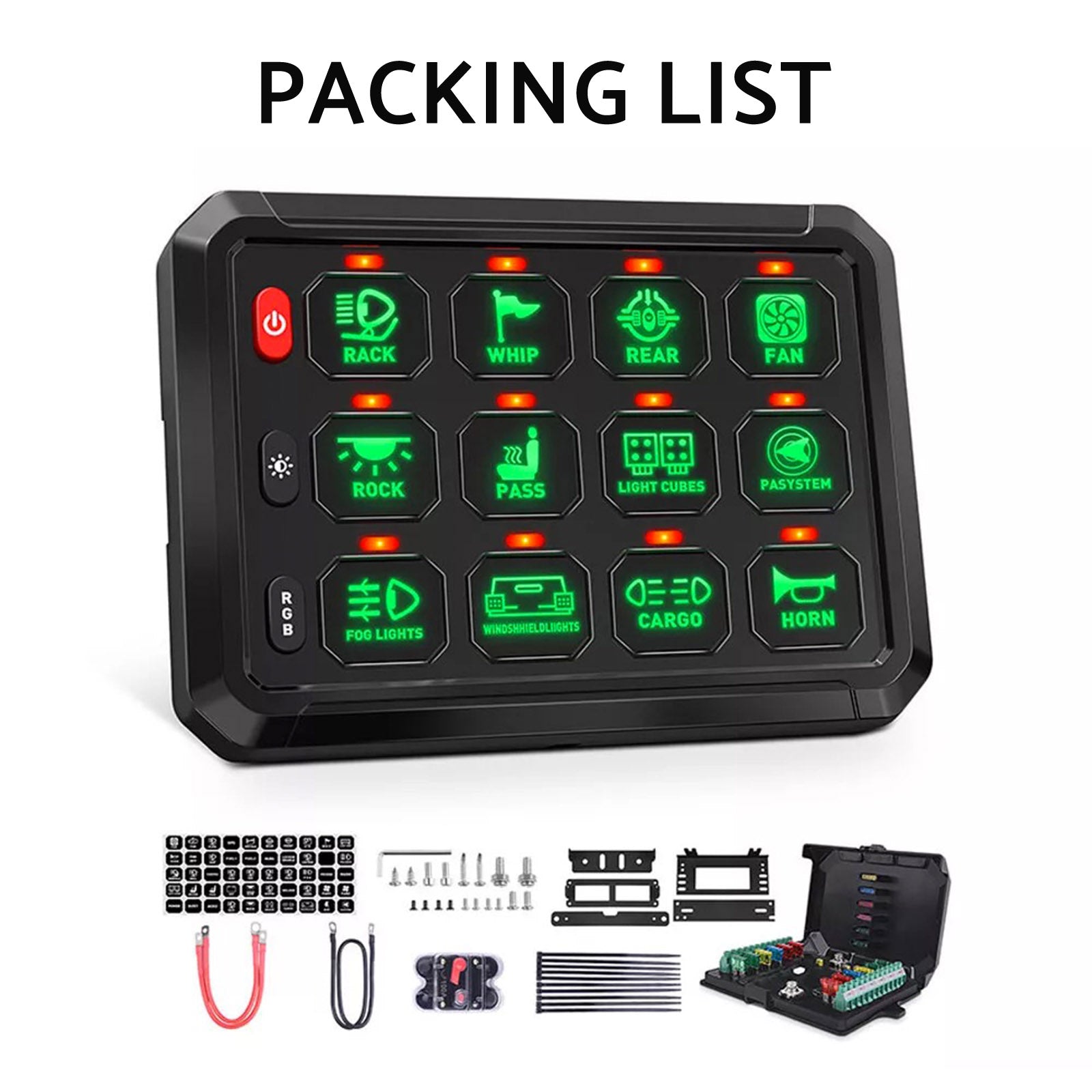 12 Gang RGB Switch Panel Kit for 4WD SUV Truck UTE 12V/24V LED Control ...